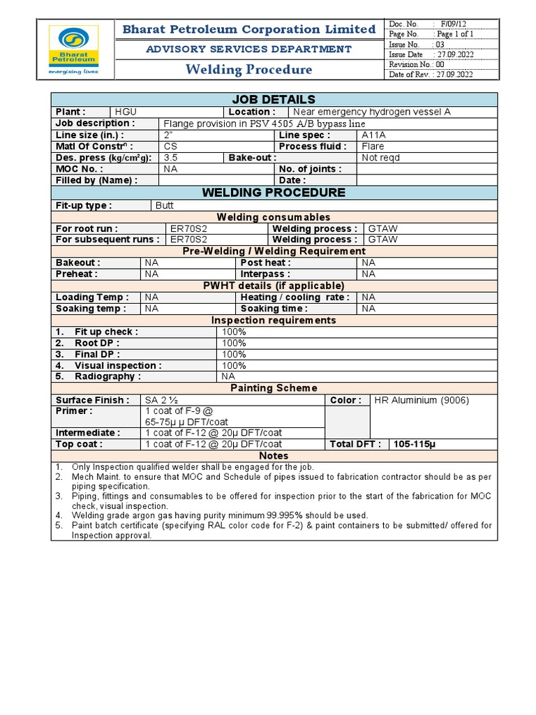 Welding Procedure Flare Line | PDF