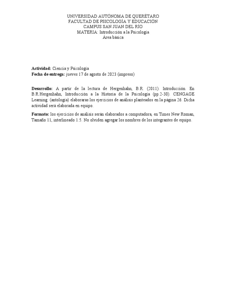 Análisis de Psicología: Ejercicios Hergenhahn | PDF | Historia