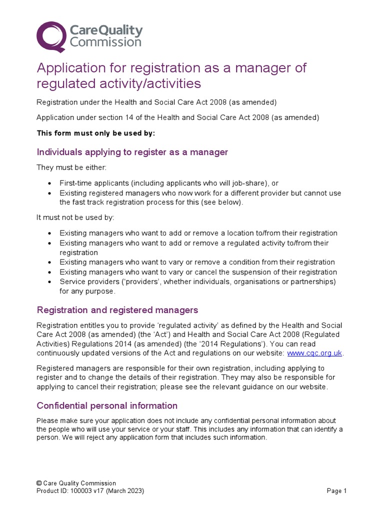 New Registered Manager v17 | PDF | Health Care