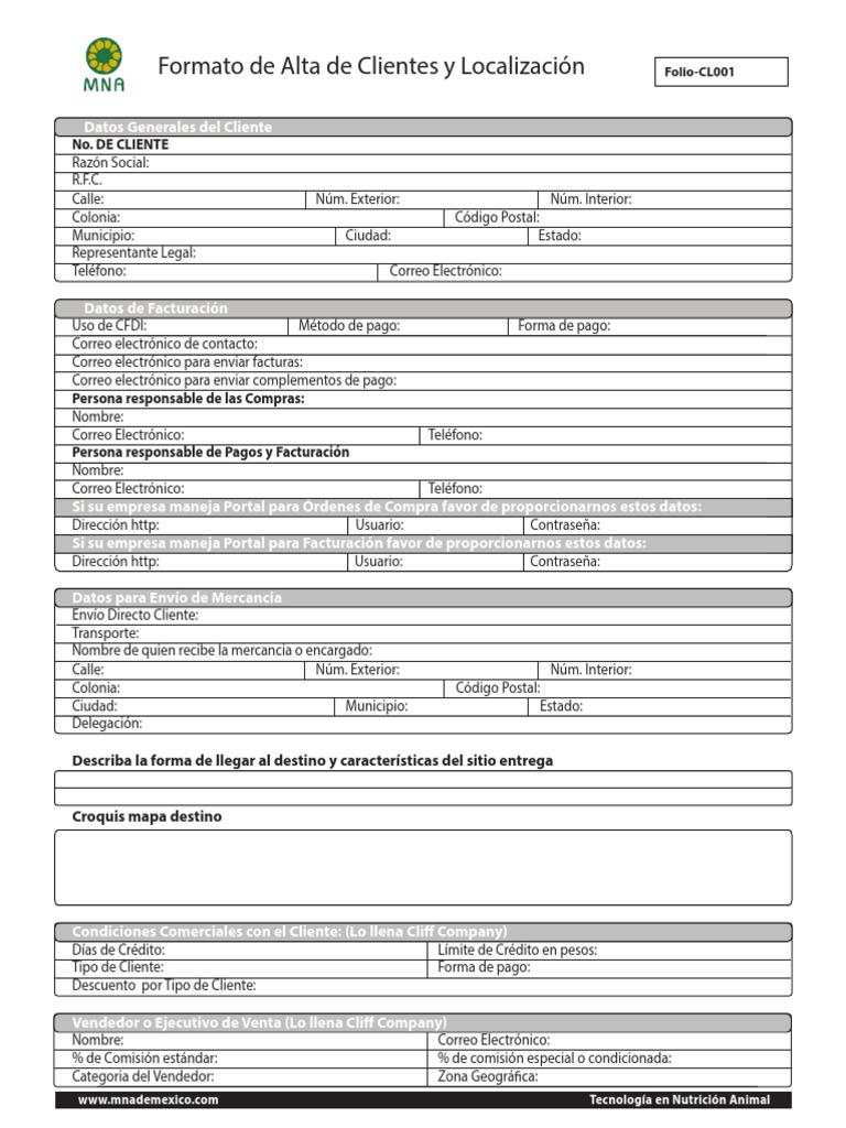 FORMATO DE ALTA DE CLIENTES Y LOCALIZACIÓN | PDF