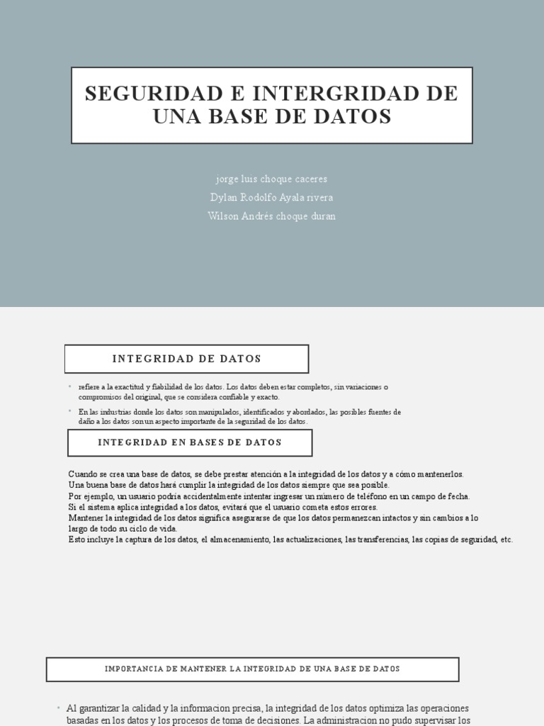Seguridad e Intergridad de Una Base de Datos | PDF | La seguridad ...