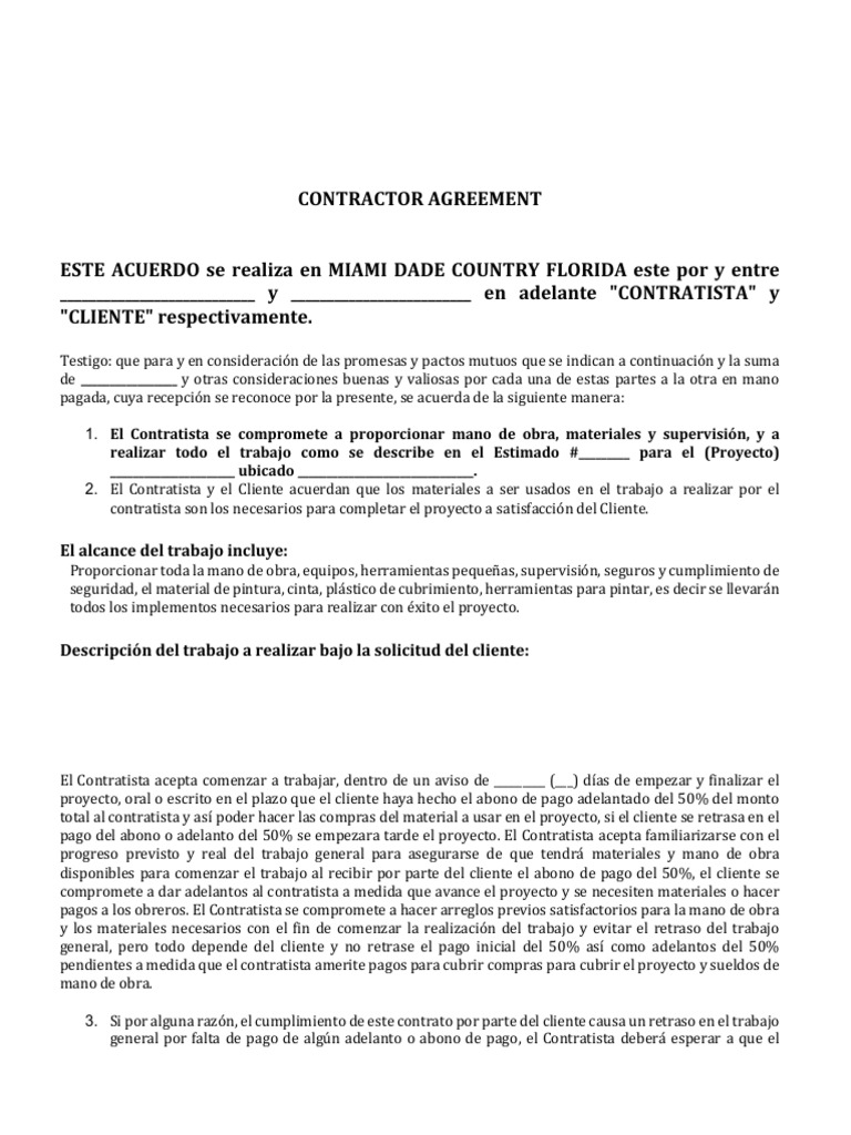 Modelo en Español de Contract | PDF