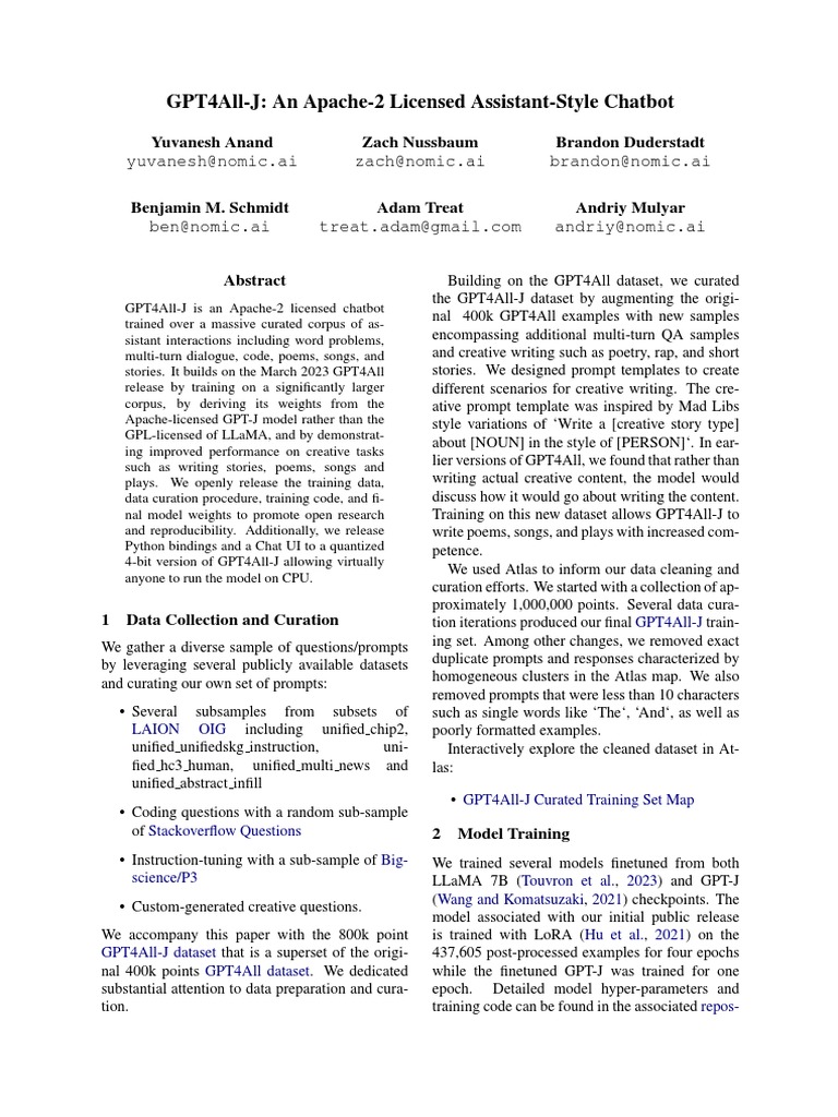 2023 GPT4All-J Technical Report 2 | PDF | Cognition | Cybernetics