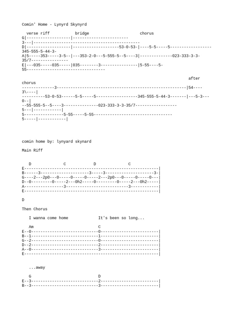 Comin' Home Guitar Tab | PDF