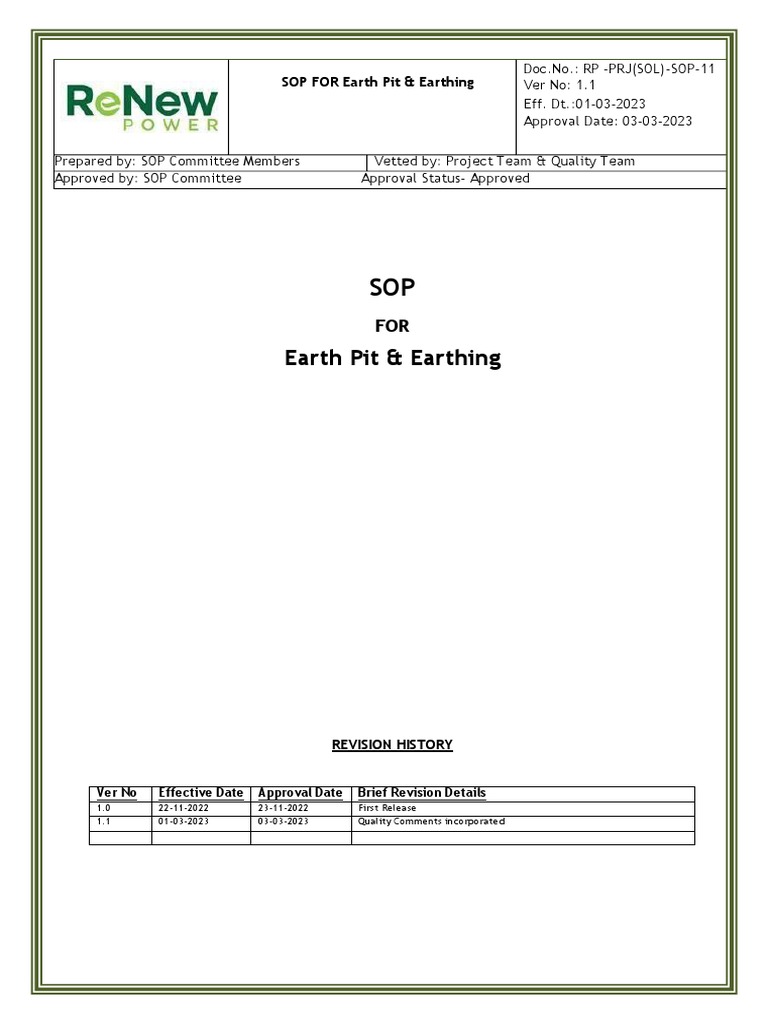 Earth Pit Installation and Maintenance SOP | PDF | Personal Protective ...