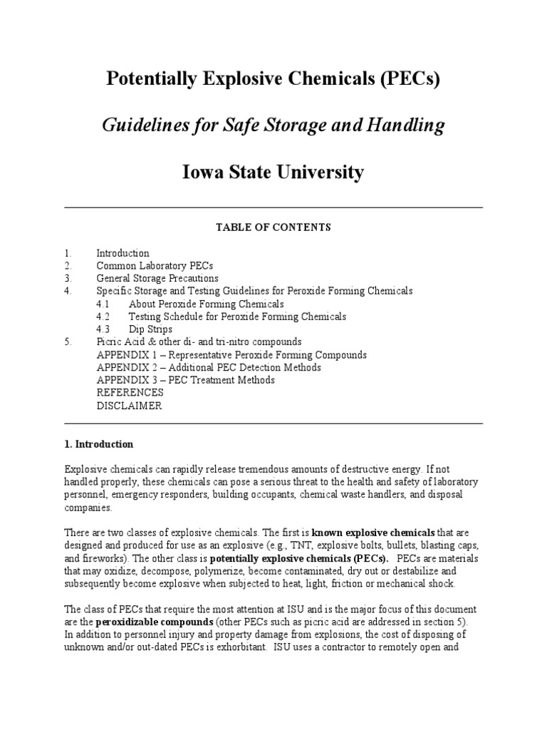 Guidelines For Safe Storage and Handling: Potentially Explosive ...