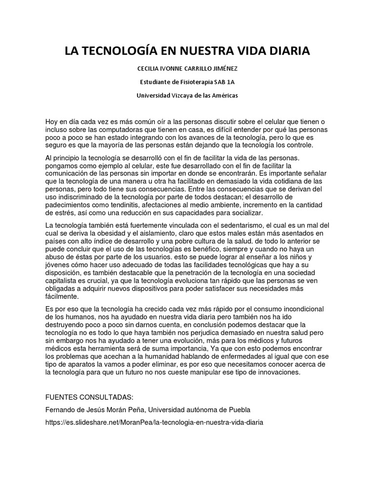 Tecnologia en Nuestra Vida Diaria | PDF | Vida