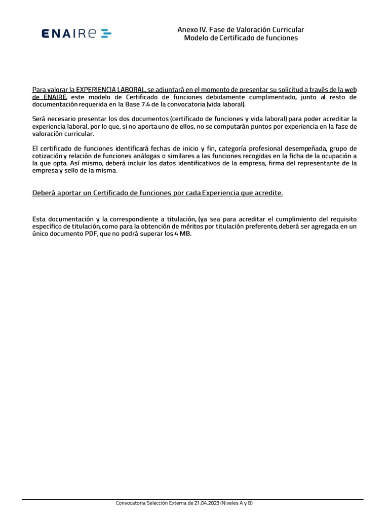 Anexo Iv Modelo de Certificado de Funciones | PDF