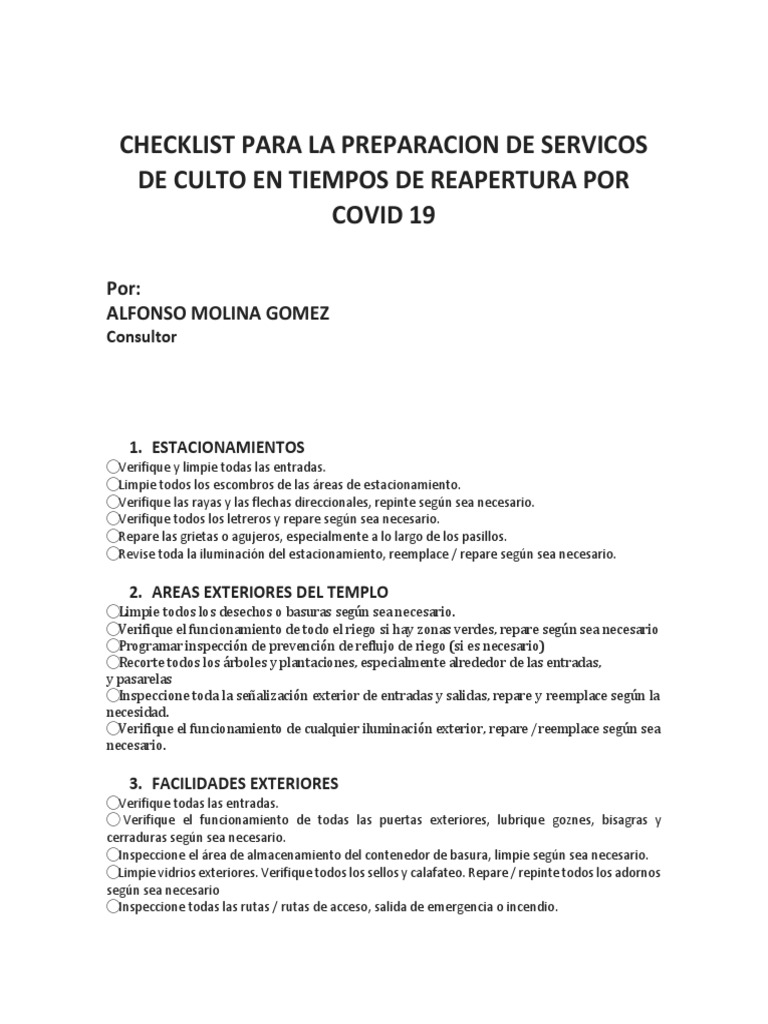 Checklist para La Preparacion de Servicos de Culto en Tiempos de ... Checklist para La Preparacion de Servicos de Culto en Tiempos de ...