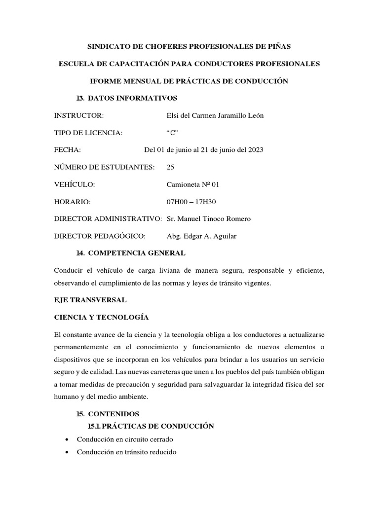 Sindicato de Choferes Profesionales de Piñas - Elsi Jaramillo | PDF
