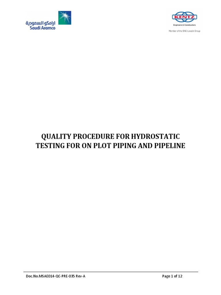 Hydrostatic Testing Procedure for Piping | PDF | Valve | Leak