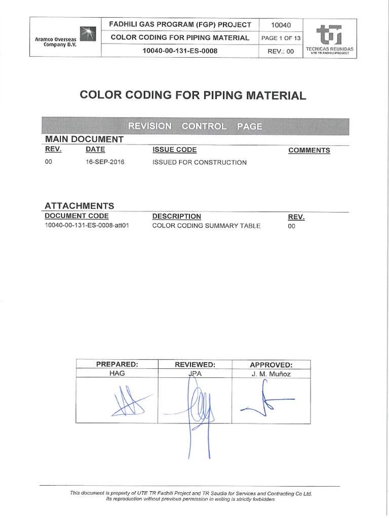 10040-00-131-ES-0008 - Color Coding For Piping Material | PDF | Pipe ...