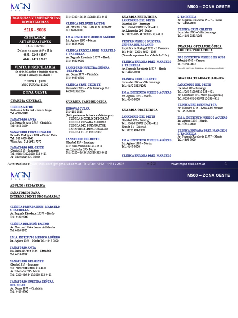 Cartilla MGN - M500 - Zona Oeste | PDF