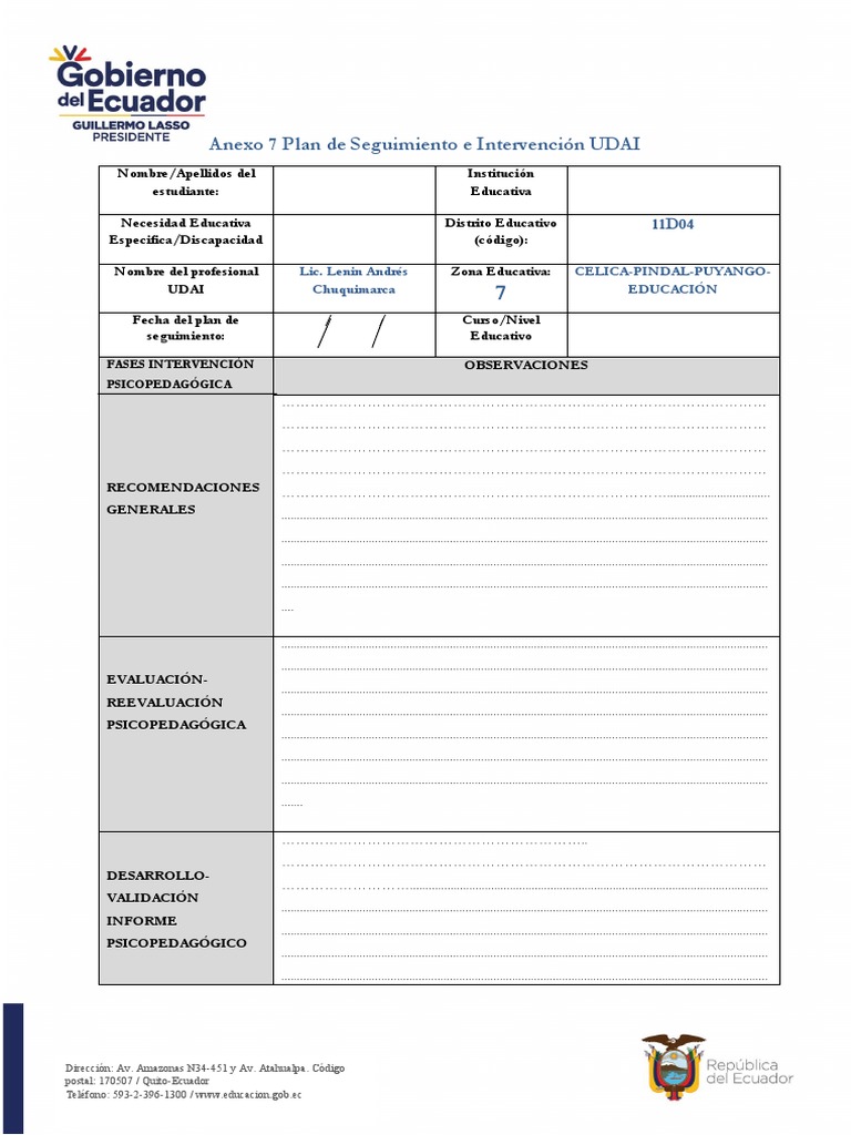 Ficha de Seguimiento e Intervención UDAI 2022 | PDF | Aprendizaje