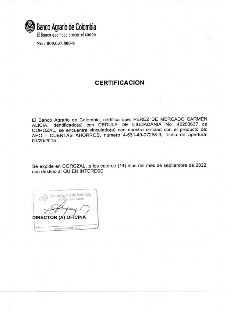 Certificado de Cuenta | PDF