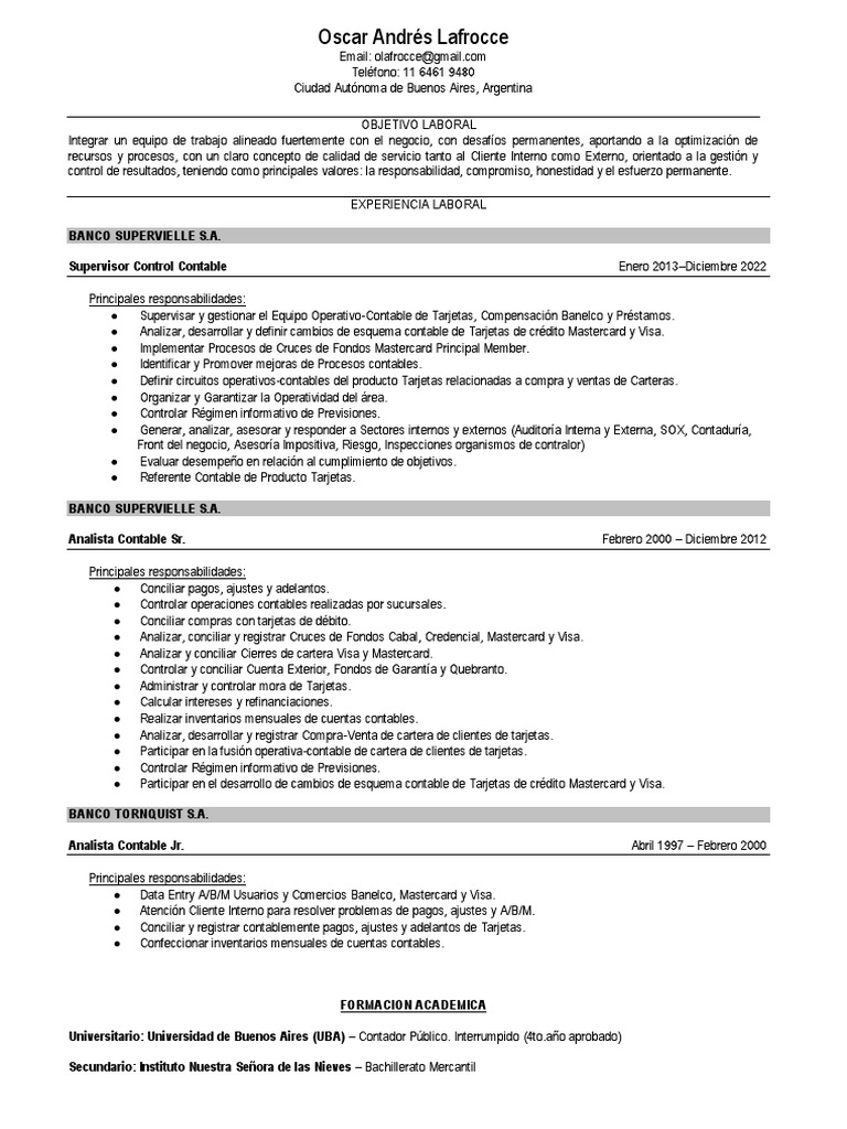 CV Oscar Lafrocce | PDF | Visa Inc. | Master Card