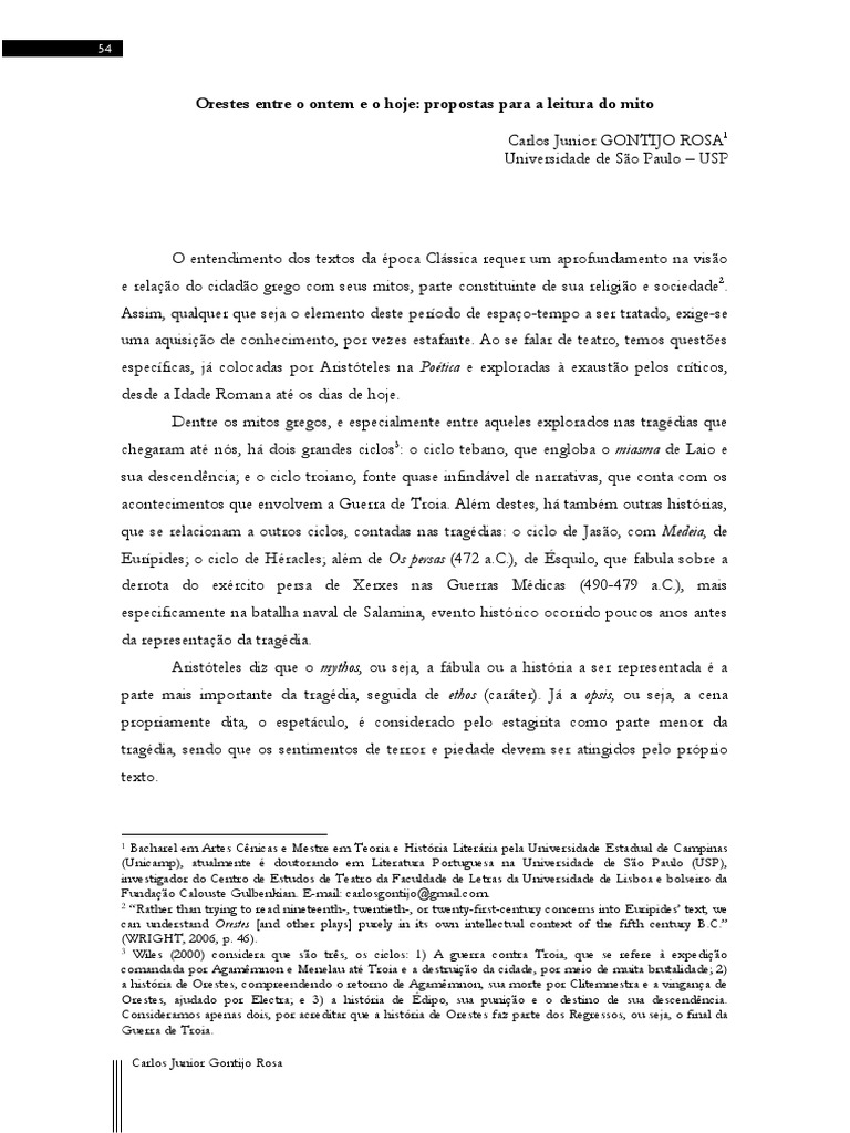 Leitura Contemporânea de Orestes e Mitos | PDF | Ésquilo | Mitologia grega