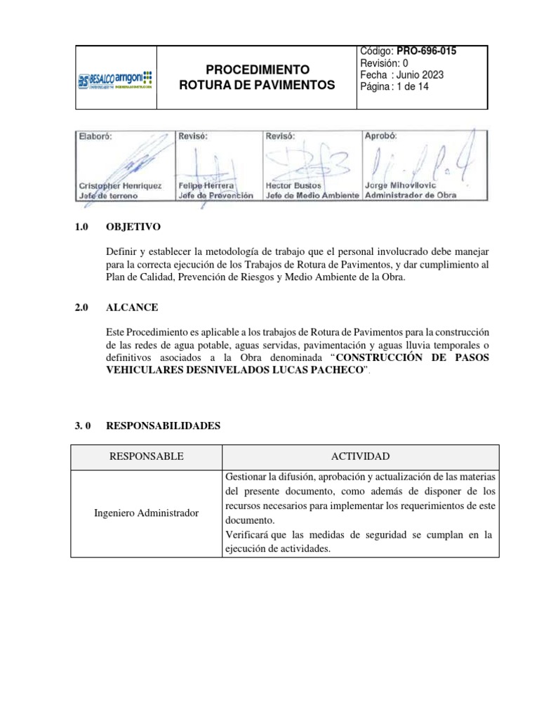 Pro-696-015 Rotura de Pavimento Rev-0 | PDF | Contaminación | Residuos