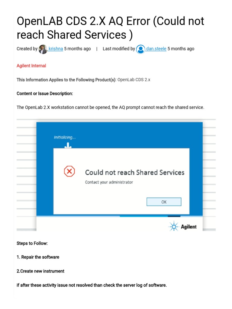 Openlab Cds 2 X Aq Error Could Not Reach Shared Services Ikb Software Articles Ikb