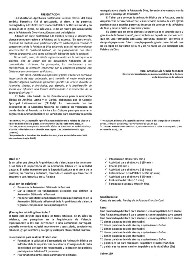 Taller para Conocer La ABP (Manual Del Participante) | PDF | Biblia | Iglesia Católica