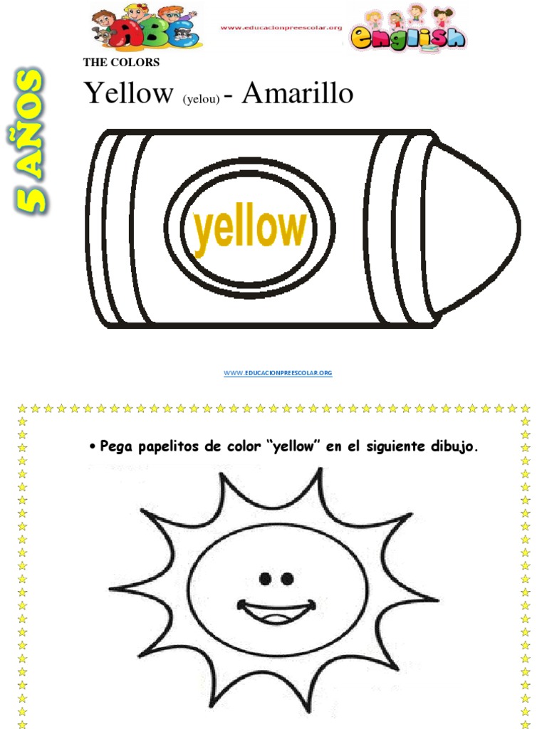 El Color Amarillo en Ingles Para Ninos de 5 Anos | PDF