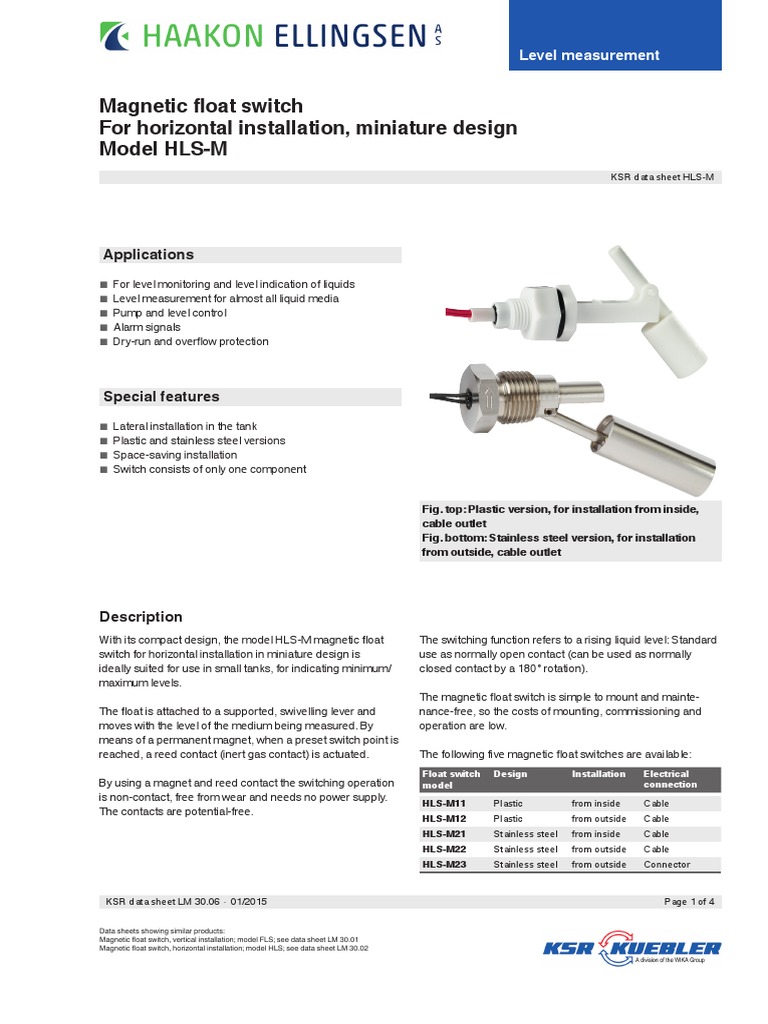 5 Floatswitch HLS-M Horizontal Mini - Haakon Ellingsen | PDF