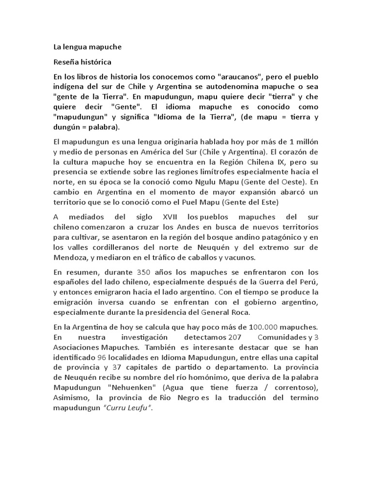 La Lengua Mapuche Pdf Multilingüismo Chile