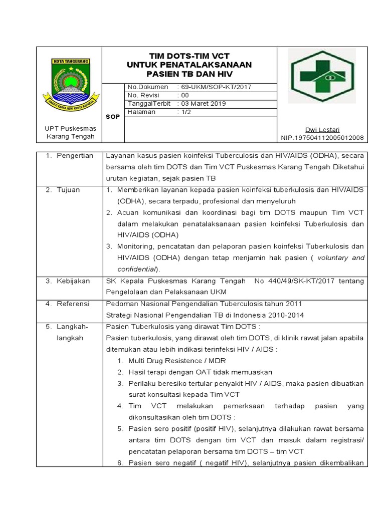 SOP Tim DOTS-TIM VCT Utk Penatalaksanaan Pasien TB Dan HIV | PDF