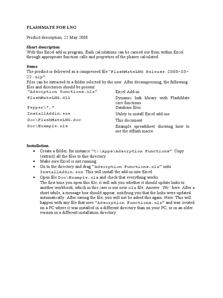 Flash Mate LNG | PDF | Microsoft Excel | Parameter (Computer Programming)