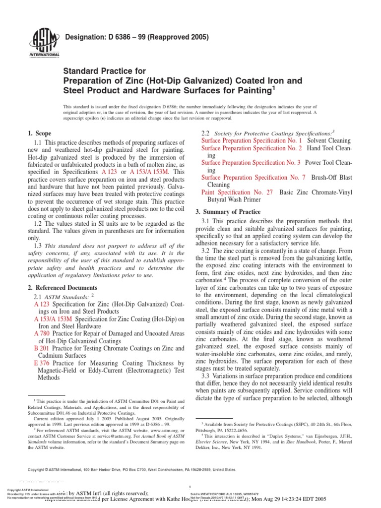ASTM - D6386-99 (Reapproved 2005) | PDF | Corrosion | Zinc