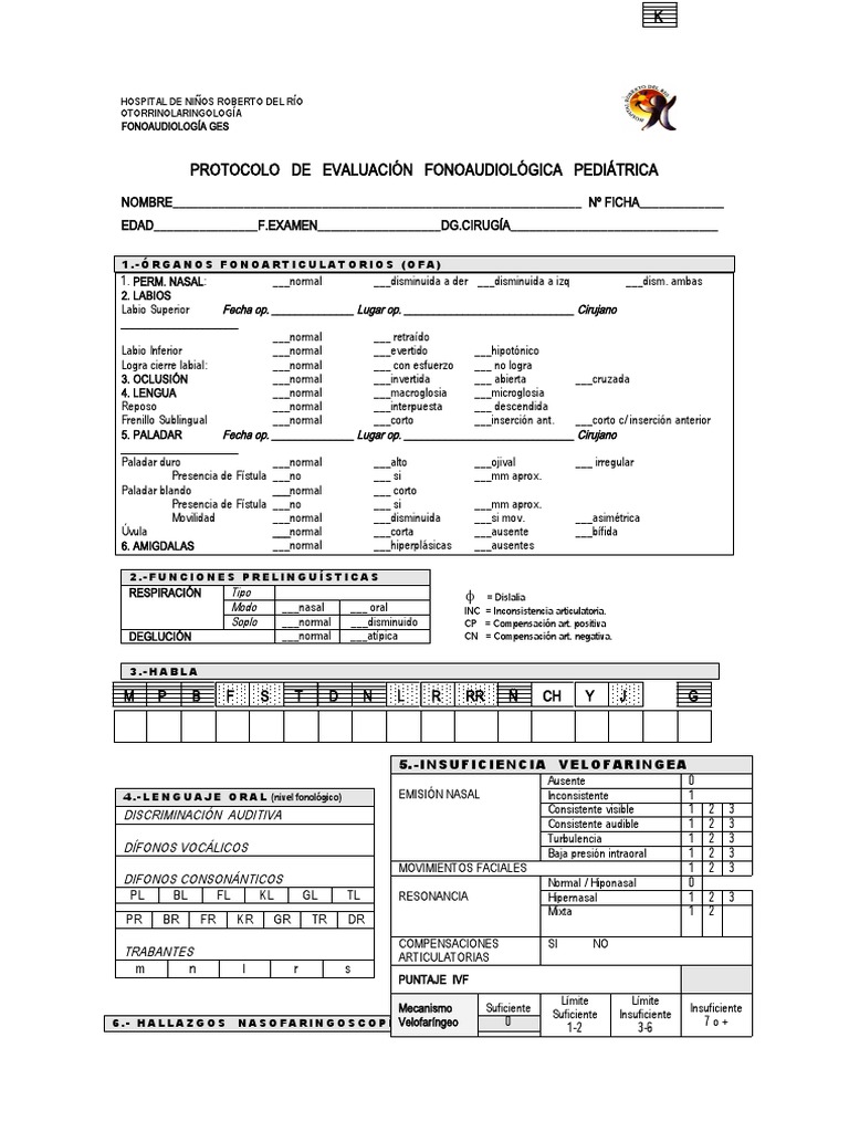 Protocolo de Evaluacion Fonoaudiologica | PDF | Boca | Cabeza y cuello humanos
