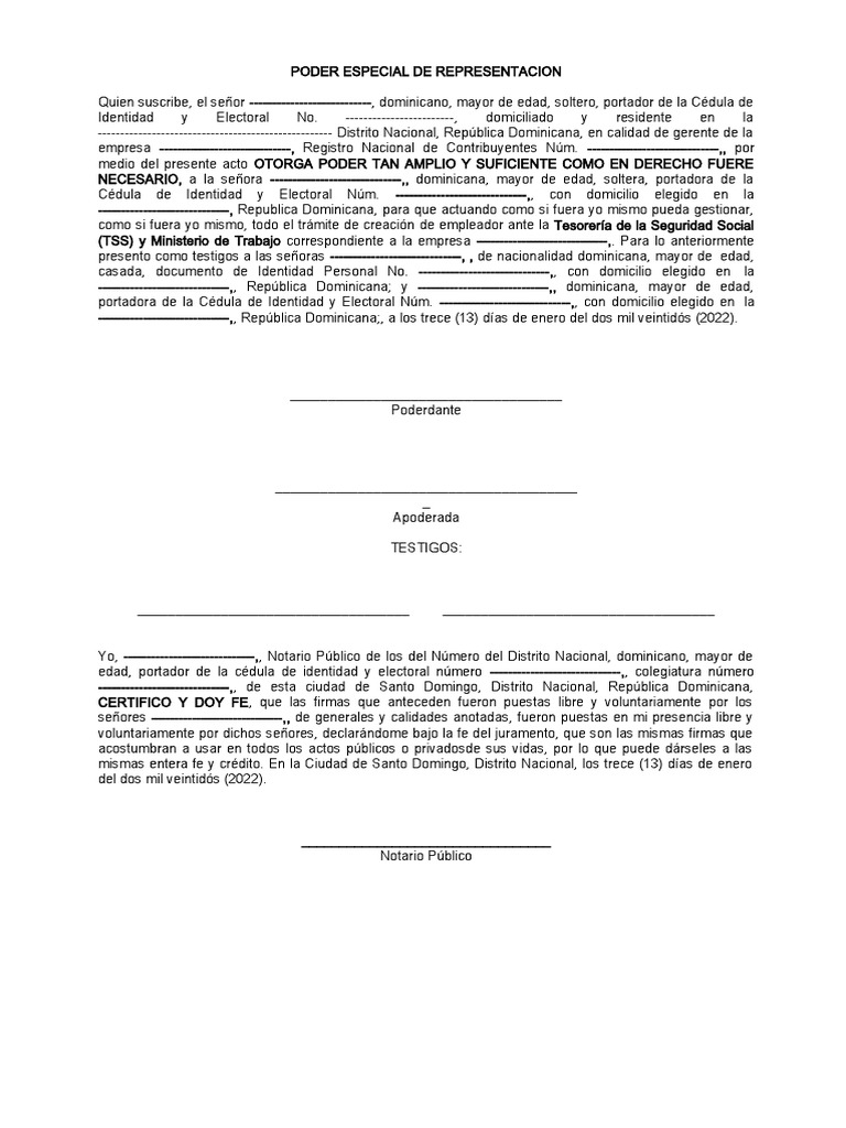 Modelo Poder Especial | PDF | República Dominicana | Gobierno