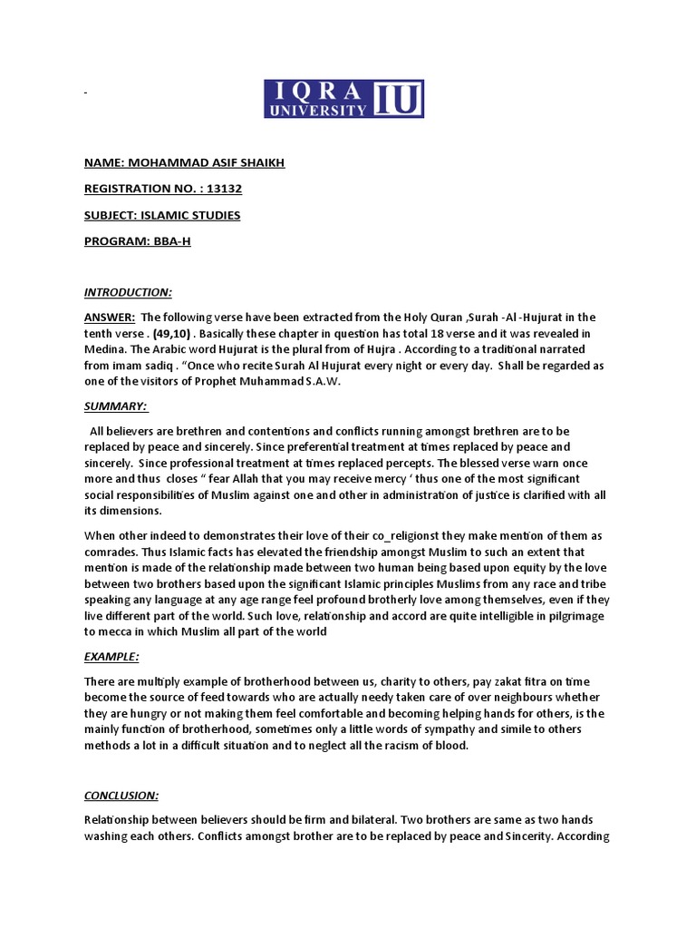 Muhammad Asif Islamiat Final Project | PDF | Surah | Muhammad