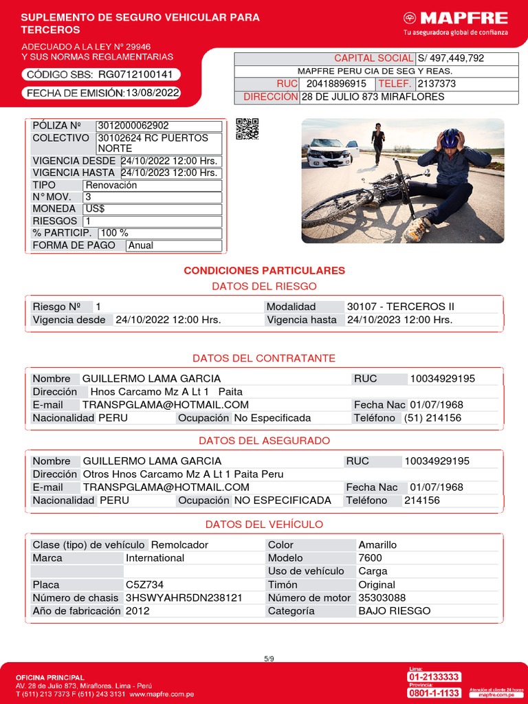 Condiciones Particulares: Datos Del Riesgo | PDF | Póliza de seguros | Seguro