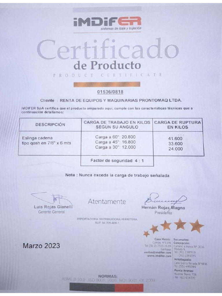 Certificado de Producto | PDF