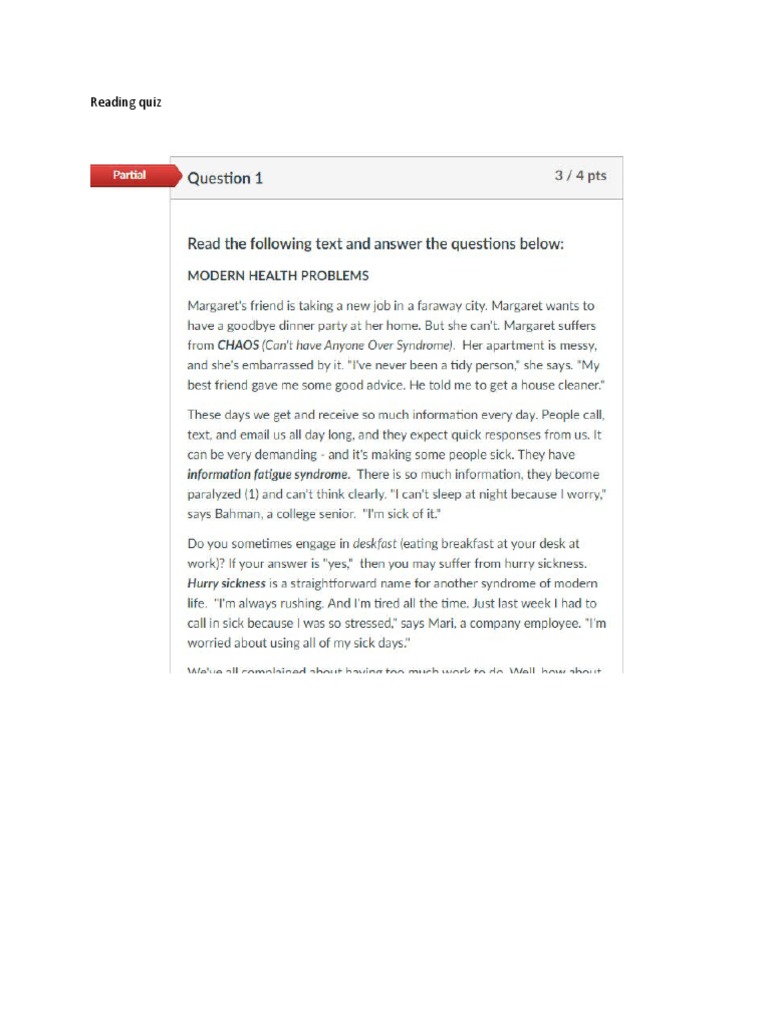 Reading Quiz Intermediate 3 | PDF