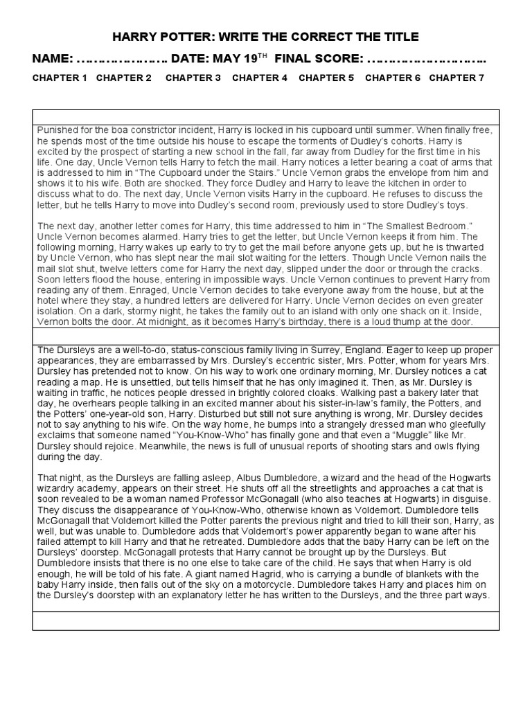 Harry Potter Chapter 1 Summary | PDF | Harry Potter | Contemporary ...