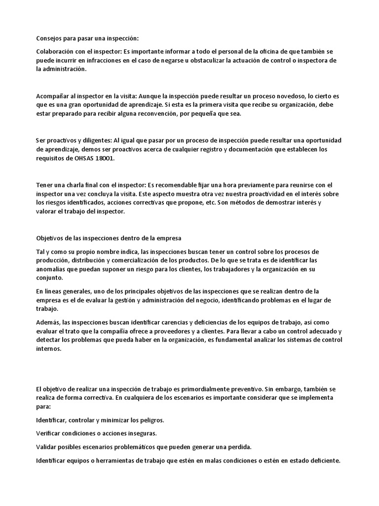 Consejos para Pasar Una Inspección | PDF Consejos para Pasar Una Inspección | PDF