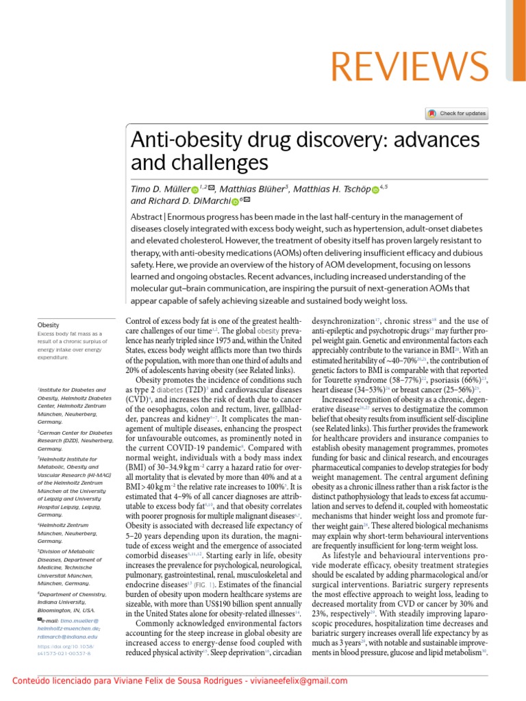 Reviews: Anti-Obesity Drug Discovery: Advances and Challenges | PDF ...