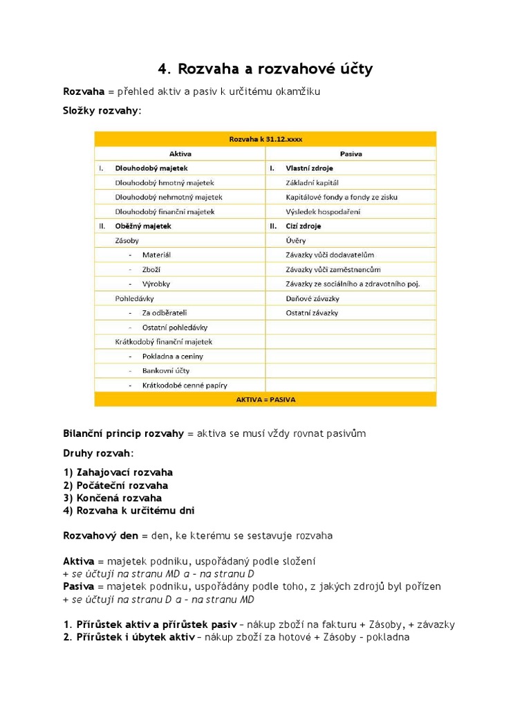 Rozvaha A Rozvahové Účty | PDF
