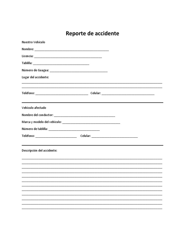 Hoja de Reporte de Accidente | PDF