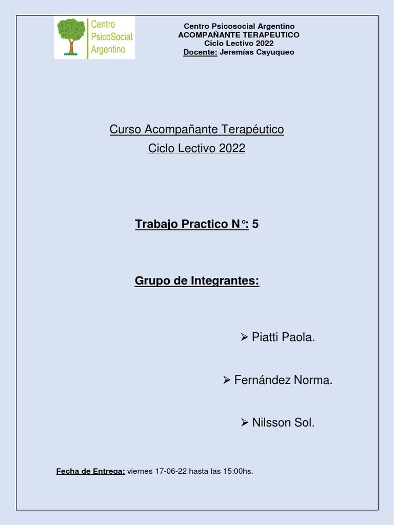 Trabajo Practico #5 (Piatti Paola - Fernandez Norma - Nilsson Sol) | PDF