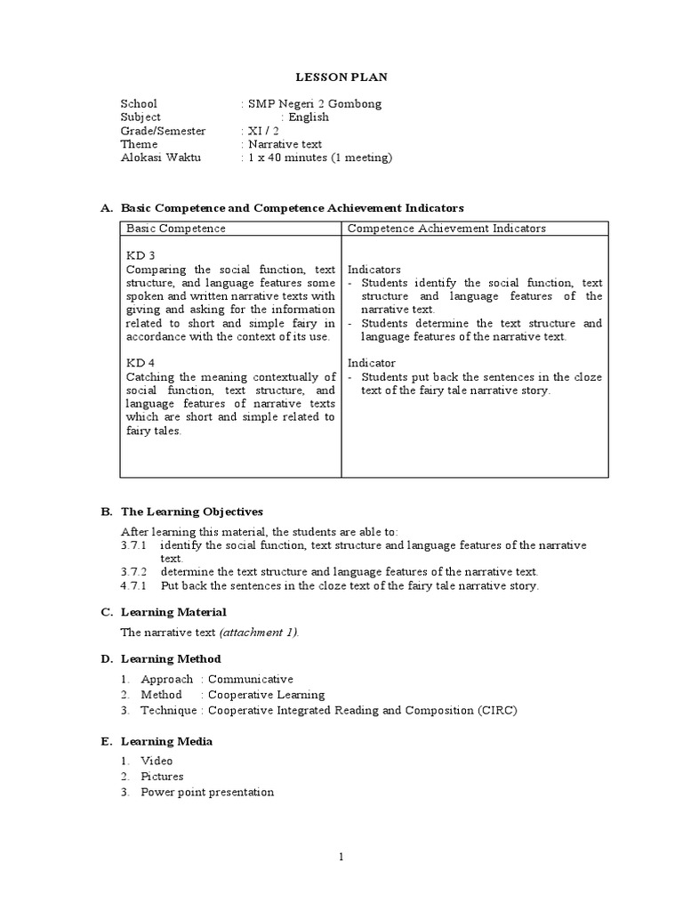 RPP Bahasa Inggris Kls 9 - K13 - KD. 4. - 7-1 X 40 Narrative | PDF RPP Bahasa Inggris Kls 9 - K13 - KD. 4. - 7-1 X 40 Narrative | PDF