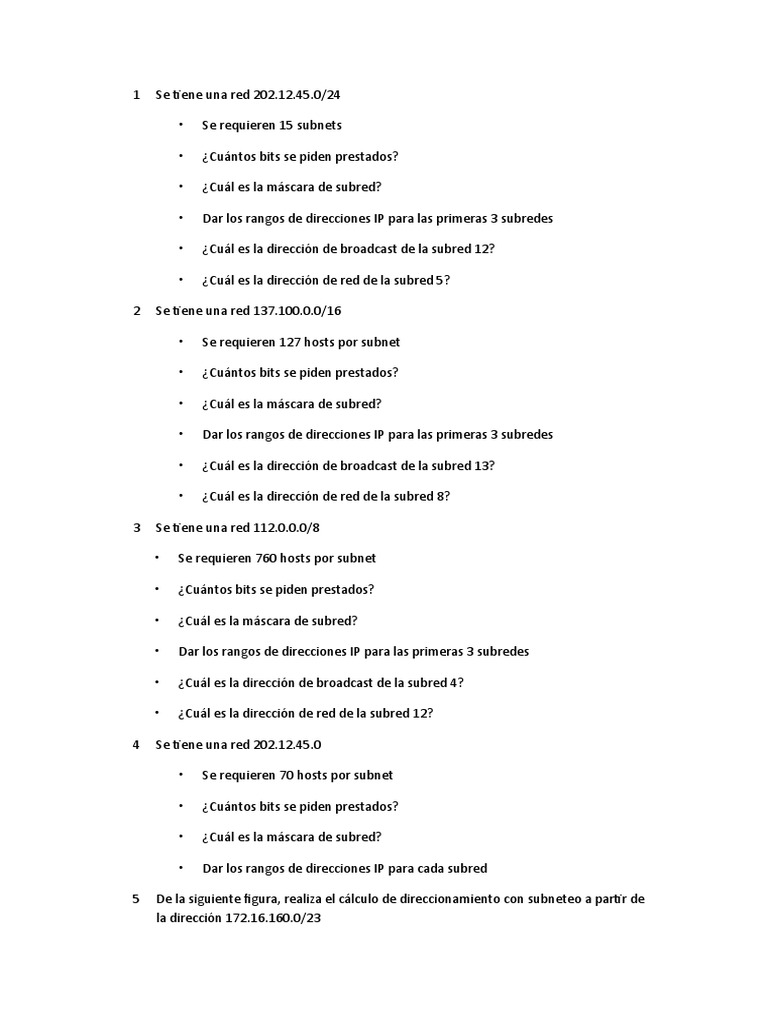 Ejercicios de Subneteo | PDF