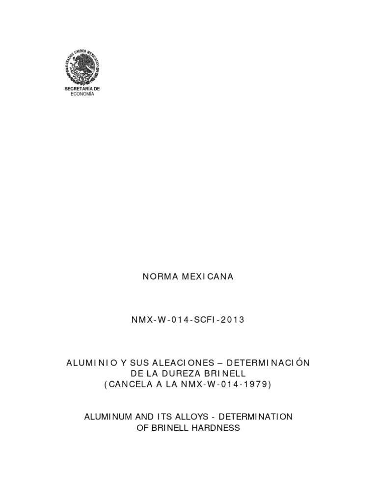 NMX W 014 Scfi 2013 Dureza Brinnel | PDF | Tecnología