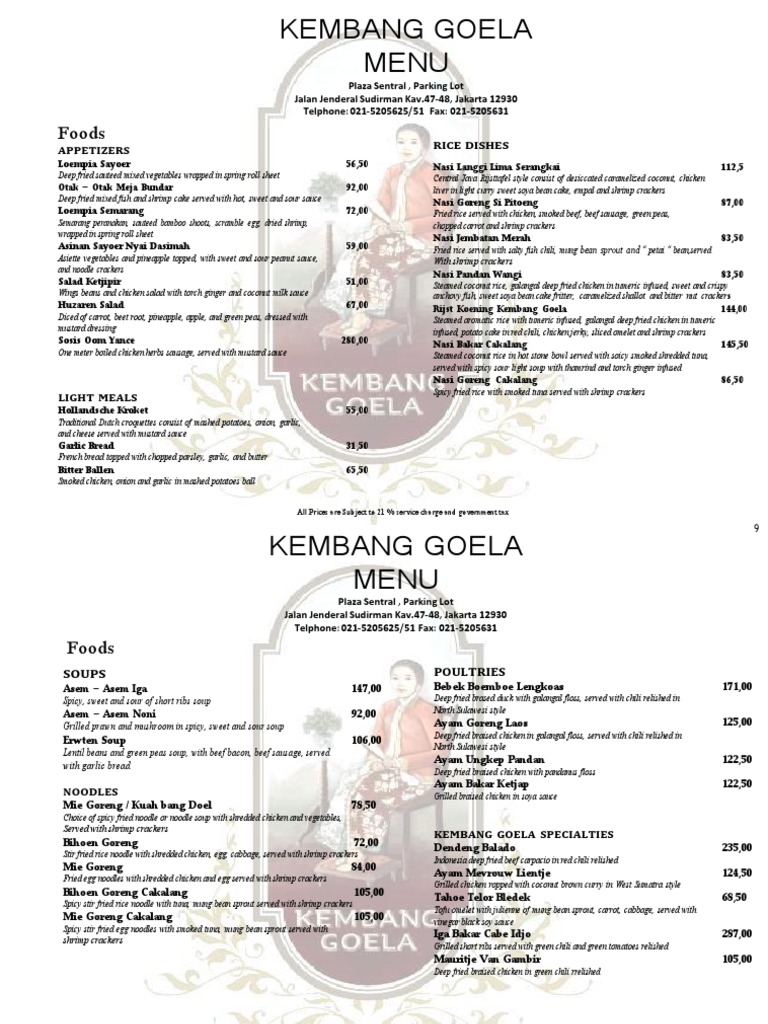 Kembang Goela Restaurant Menu | PDF