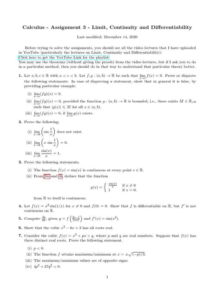 Calculus 1 Assignment Pdf