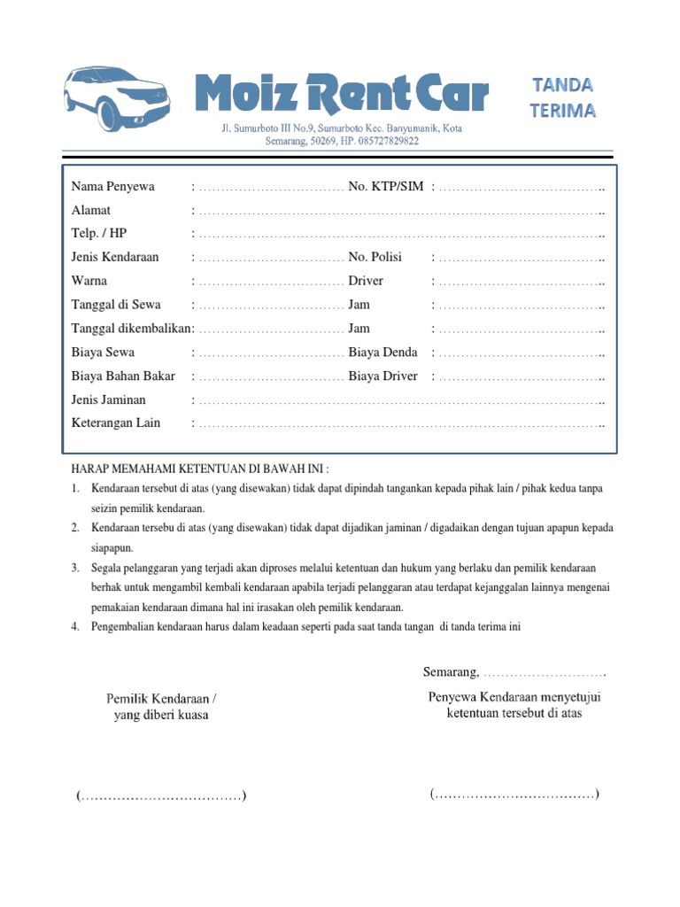 Moiz Rental Car Nota | PDF