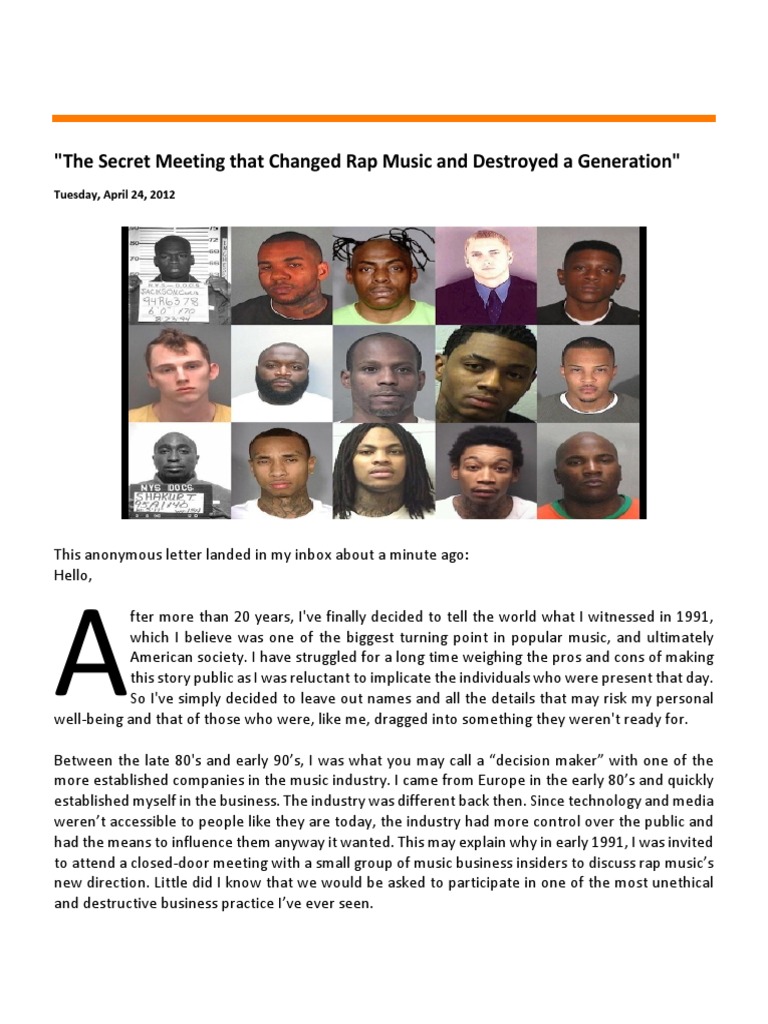 Secret Meeting's Impact on Rap Music | PDF | Prison | Employment