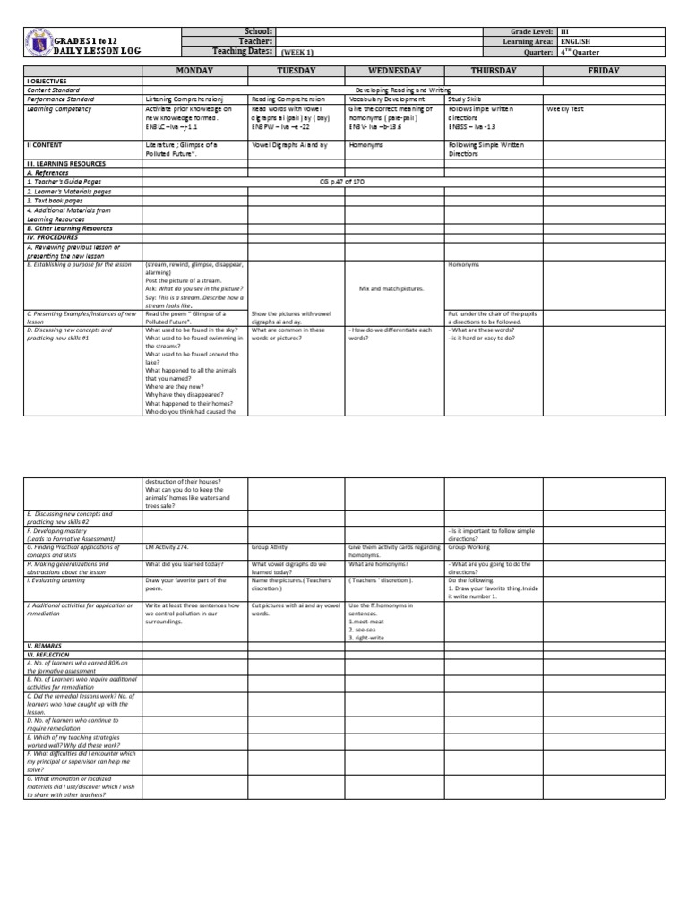 Grade 3 DLL English 3 Q4 Week 1 | PDF